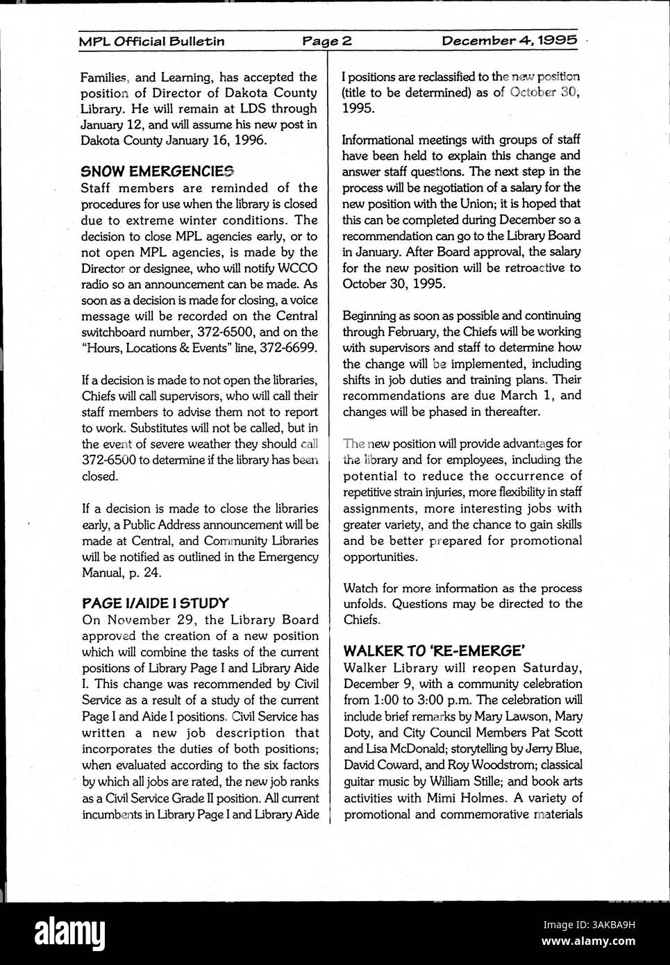 The 1995 Minneapolis Public Library bulletin for employees highlights ...