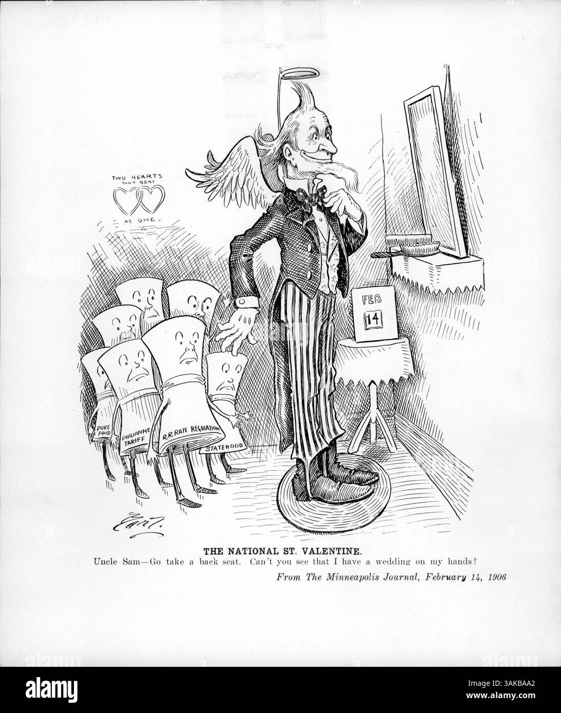 This illustration features Uncle Sam adjusting his bow tie and halo ...