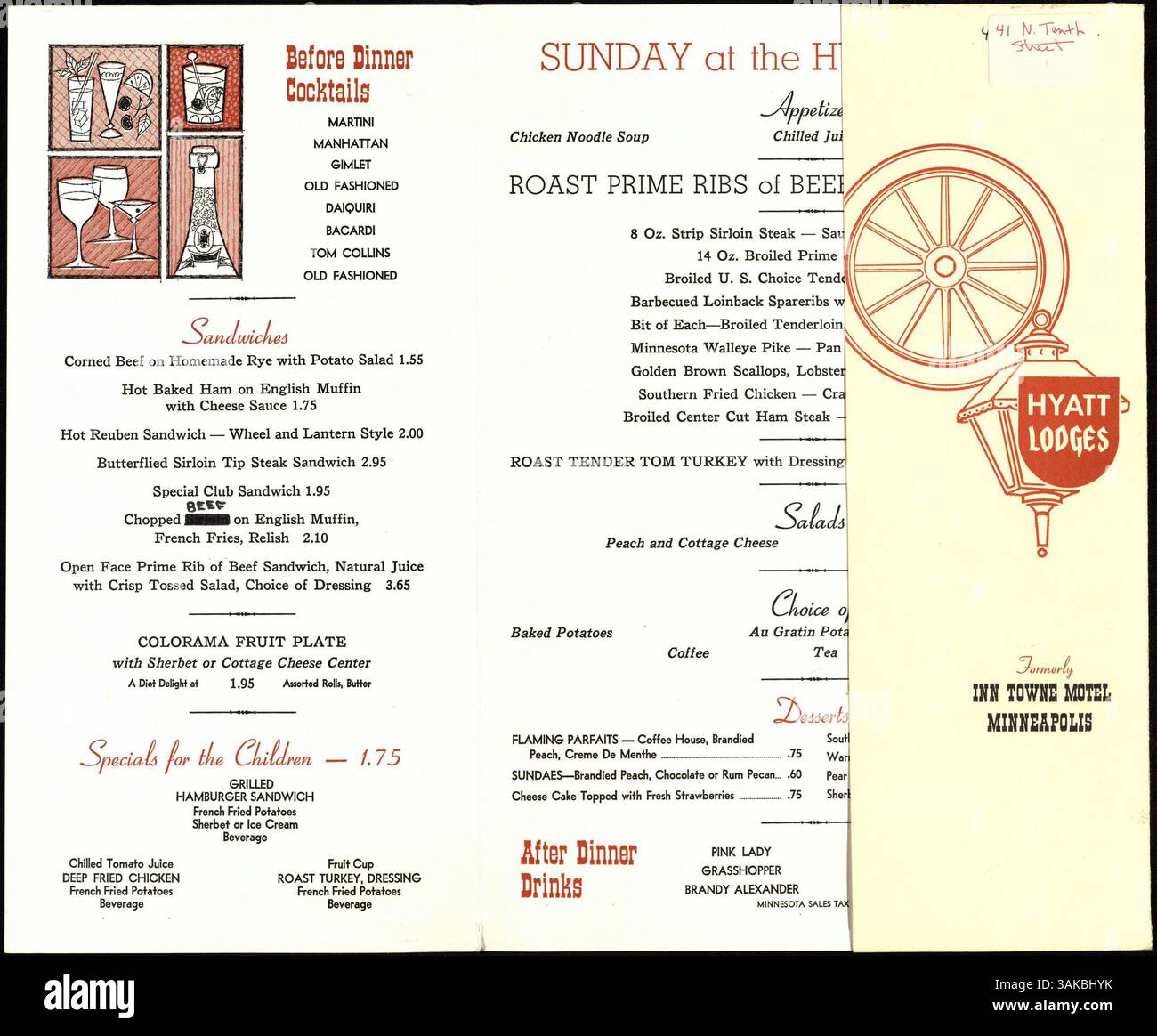 This oversized tri-fold menu features food and drink offerings from the ...