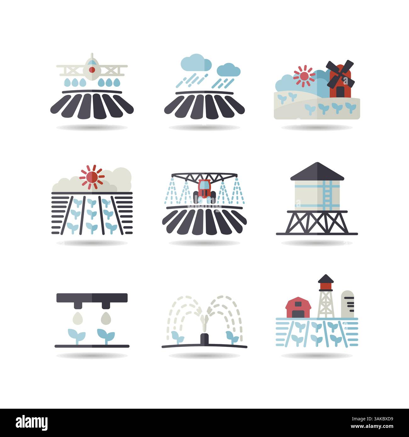 Farm Field isolated icon set. Agriculture irrigation sign. Graph symbol ...