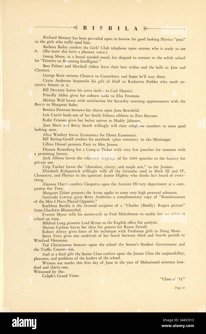 This 1931 yearbook from University High School, titled Bisbila ...