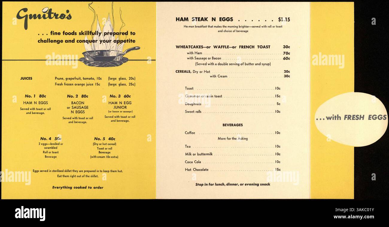 Gmitro's Breakfast Menu features a bi-fold design in bright yellow and ...