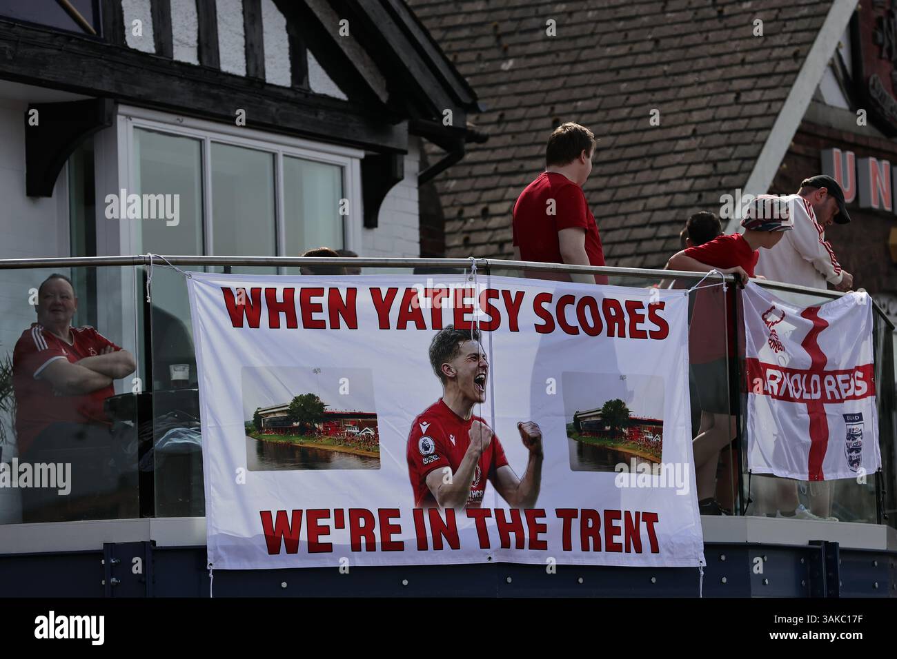 Nottingham, UK. 12th Apr, 2025. Nottingham Forest banner shown near to ...