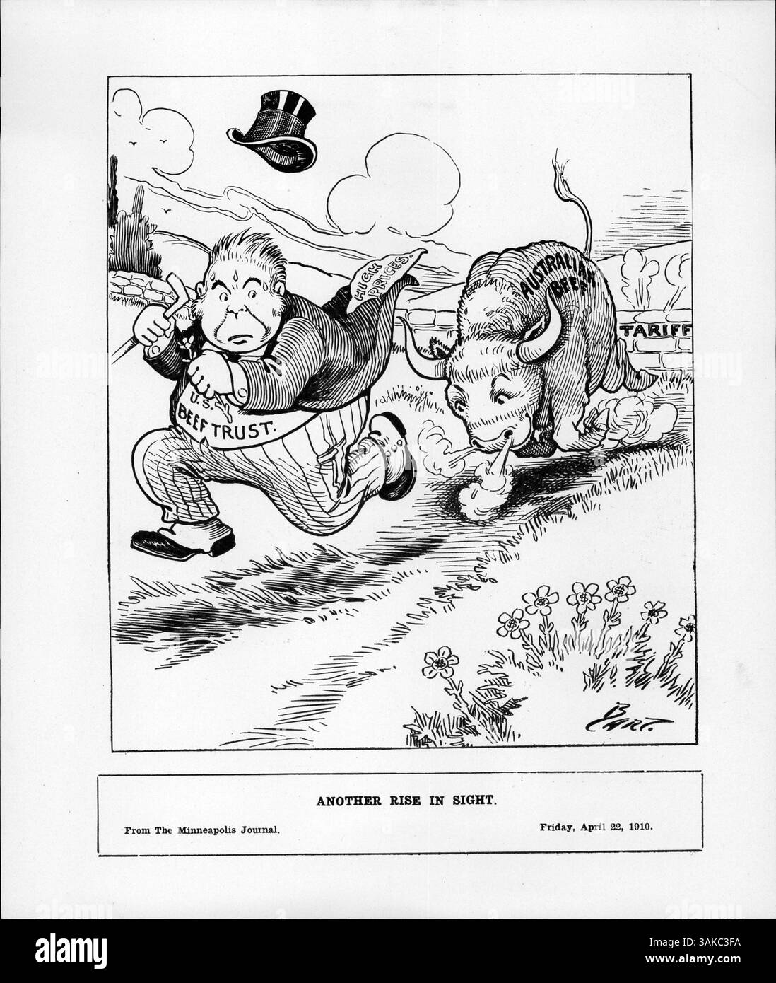 This illustration from 1910 depicts a man labeled 'U.S. Beef Trust ...