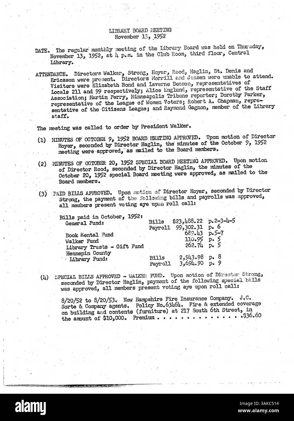 The 1952 meeting minutes of the Minneapolis Public Library Board focus ...