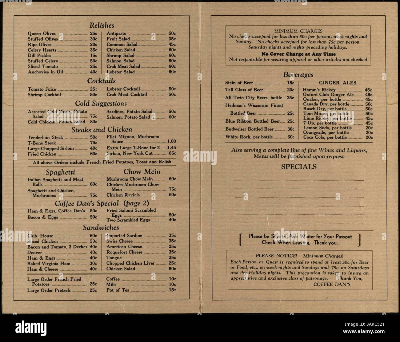 The Coffee Dan's Night Club menu offers a variety of appetizers ...