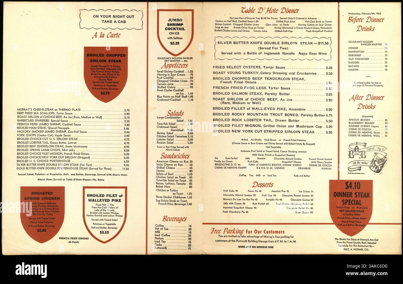 This Murray's Menu showcases a black bi-fold cover with the restaurant ...