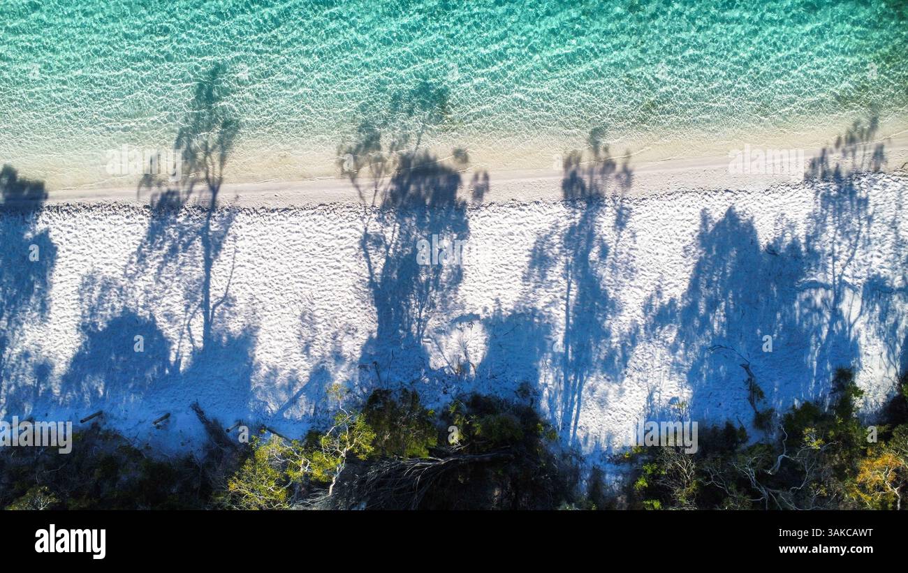 Sandy lake beach on a remote island in Australia, seen from above Stock ...