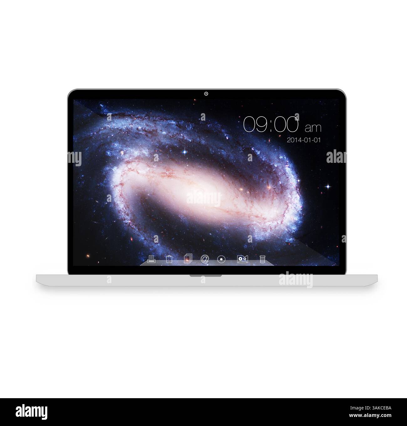 Laptop, screen and mockup space in studio with ui of technology ...