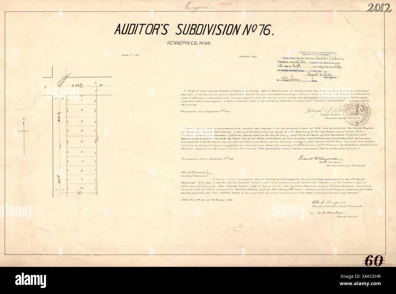 Auditor's Subdivision No. 76 is a land division record in Hennepin ...