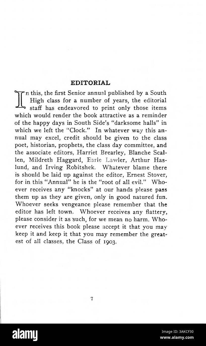 The 1903 yearbook from South High School provides an overview of the ...