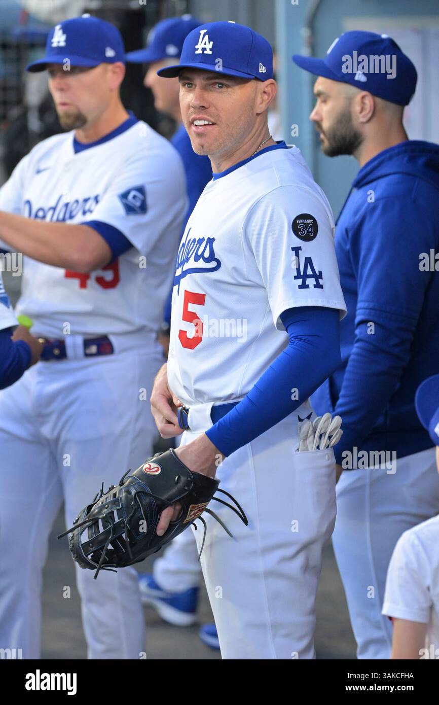 Los Angeles Dodgers first baseman Freddie Freeman in the dugout prior ...