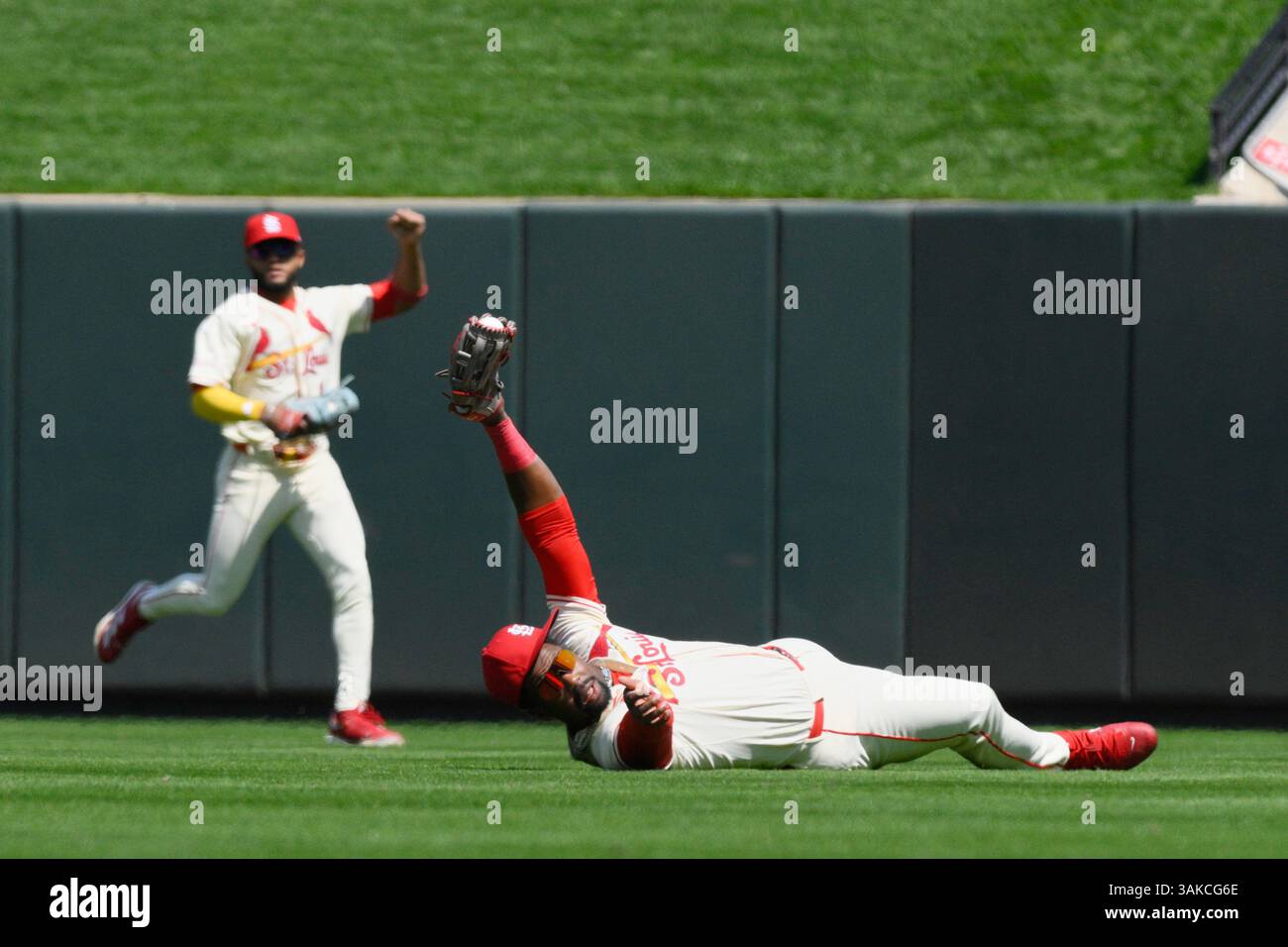St. Louis Cardinals outfielder Jordan Walker makes a catch on a line ...