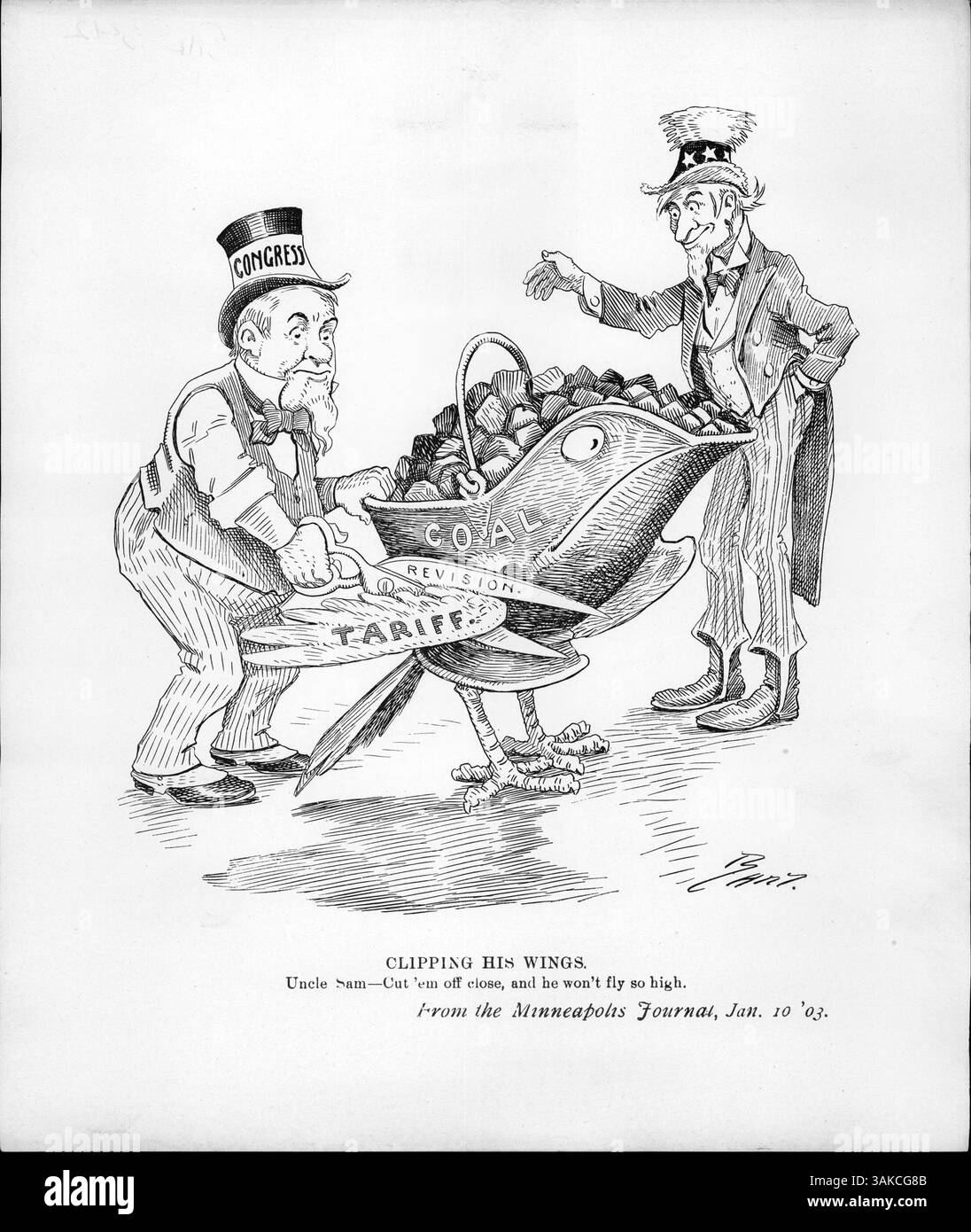 This political cartoon shows Congress cutting the tariff wings off coal ...