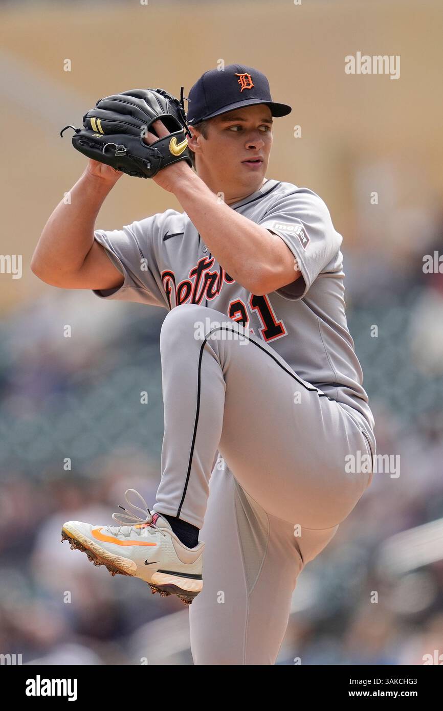 Detroit Tigers starting pitcher Jackson Jobe (21) winds up to deliver ...