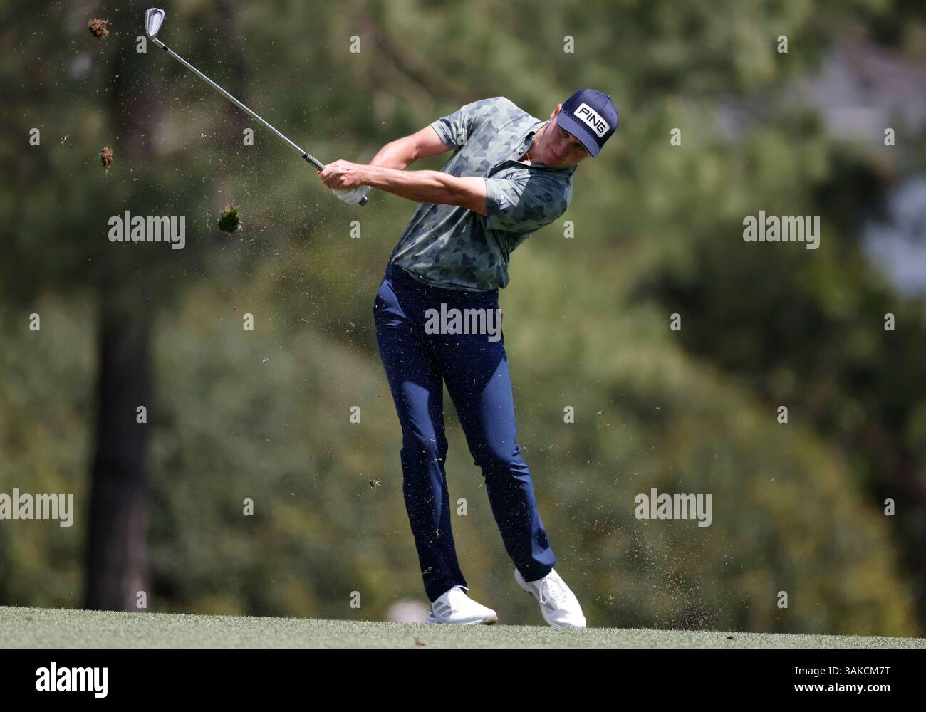 Augusta, United States. 12th Apr, 2025. Matt McCarty hits his approach ...