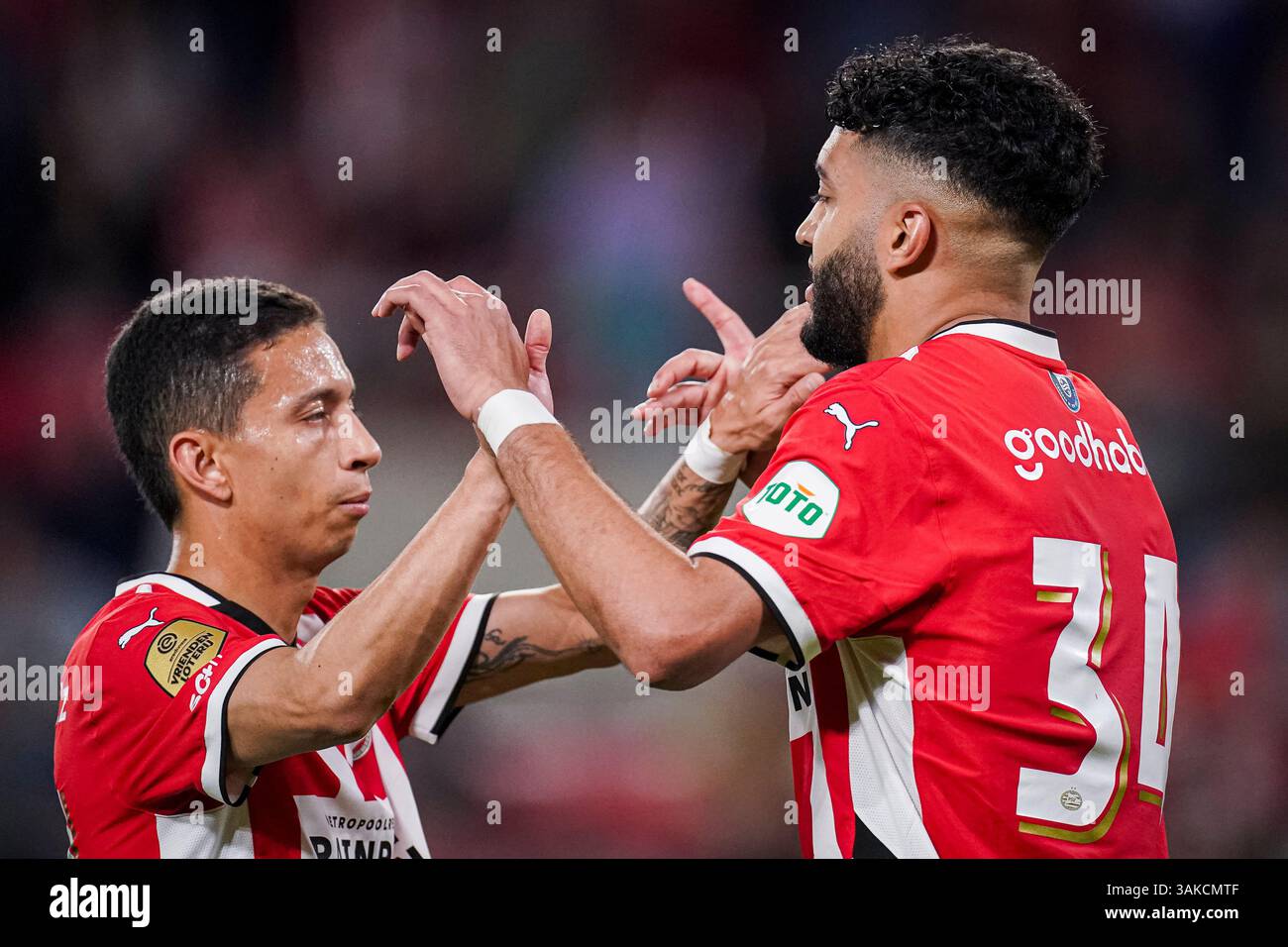EINDHOVEN, NETHERLANDS - APRIL 12: Ismael Saibari of PSV celebrates ...