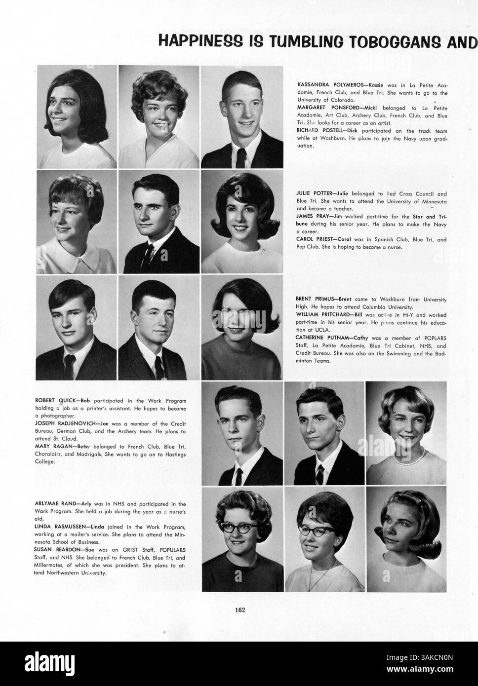 The 1964 'Wahian' yearbook from Washburn High School documents the key ...