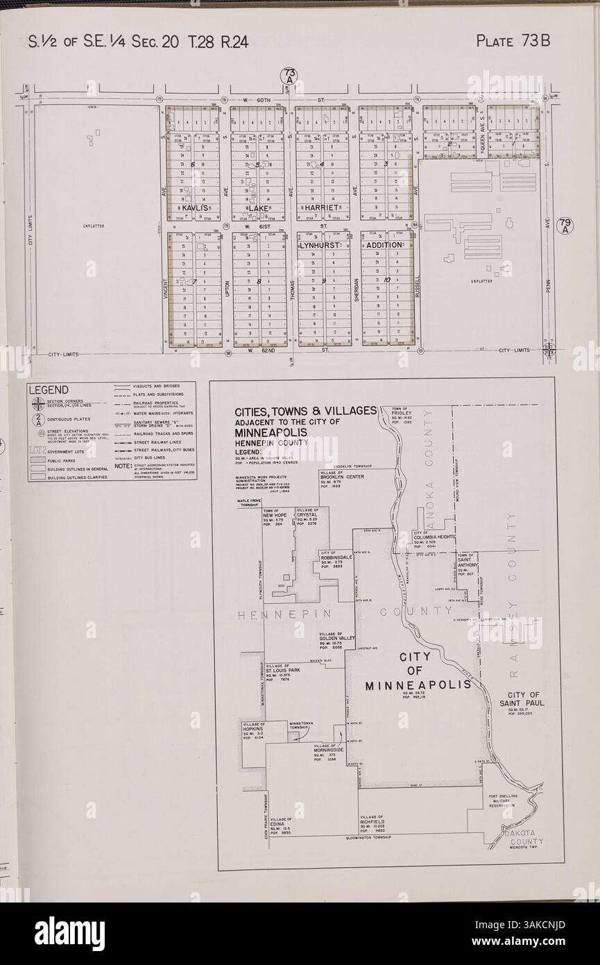 A detailed 1940 atlas of Minneapolis, showcasing city properties with ...