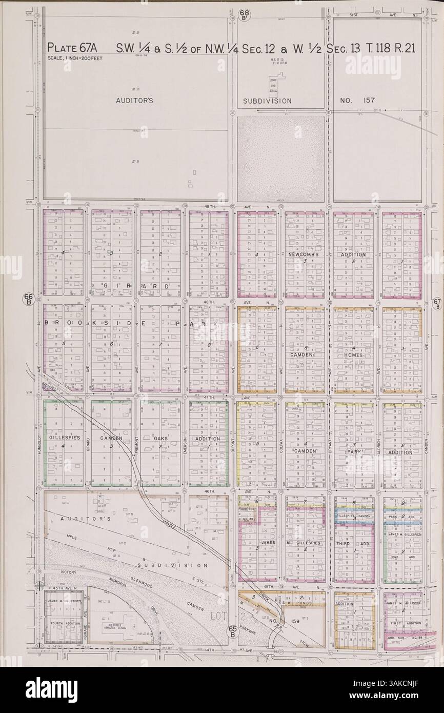 This 1940 Minneapolis Atlas includes surveys of properties, showing ...