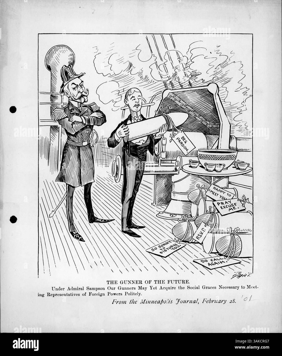 Admiral William Sampson is depicted overseeing a gunner loading ...