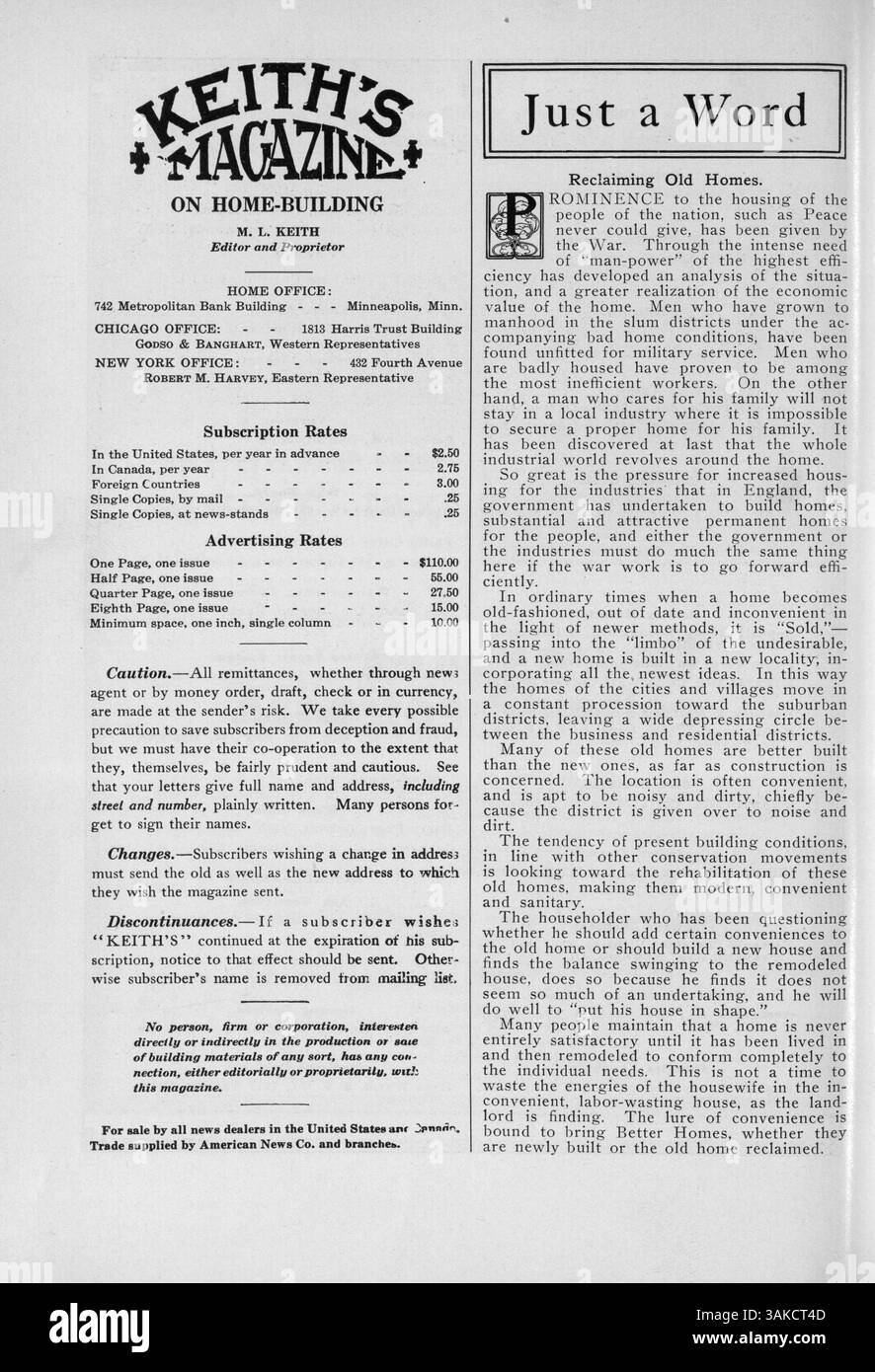 Keith's Magazine, issued monthly in 1918 by Max L. Keith, offers house ...