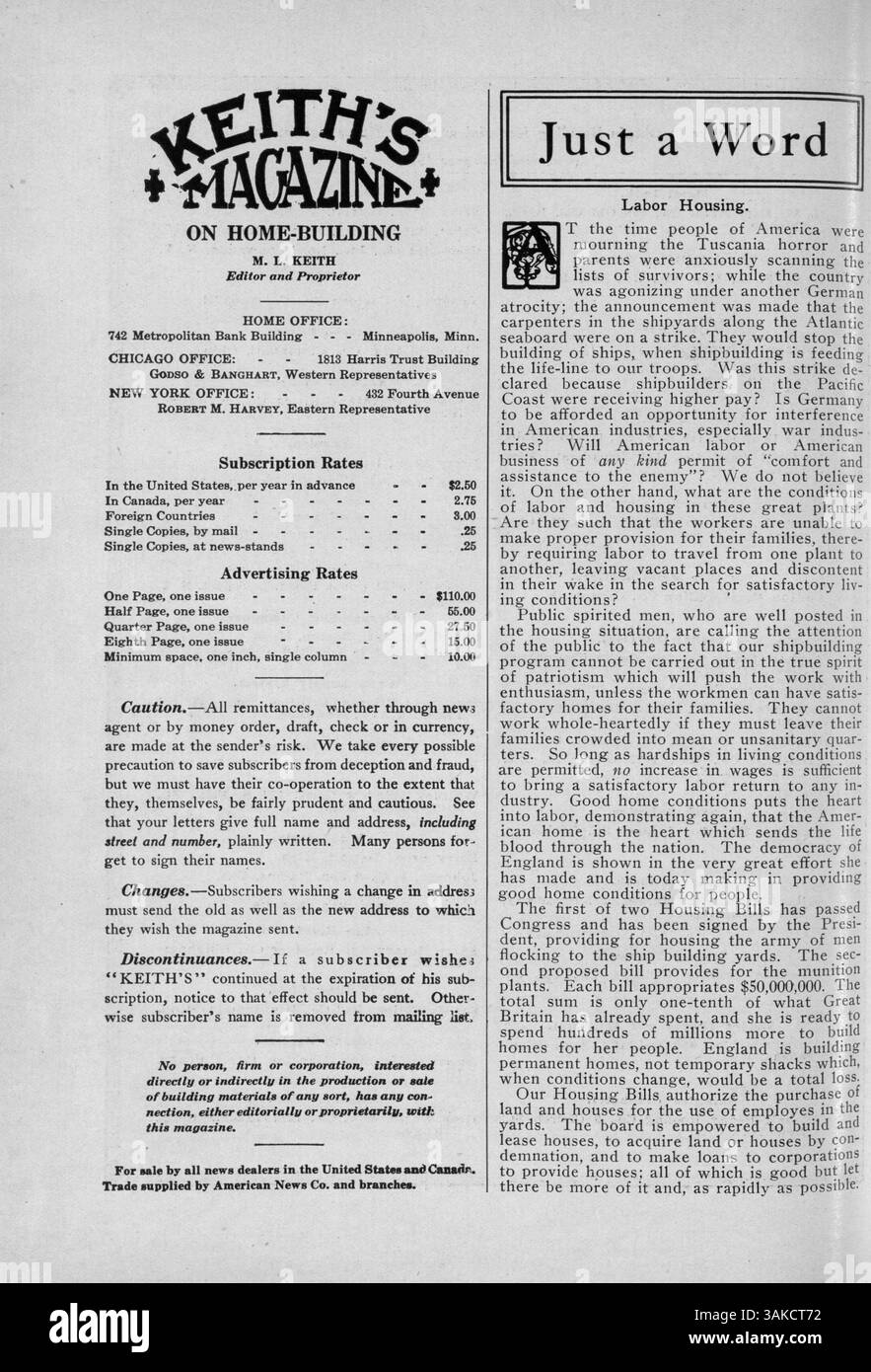Max L. Keith's 1918 magazine, Keith's Magazine, offers twelve issues ...