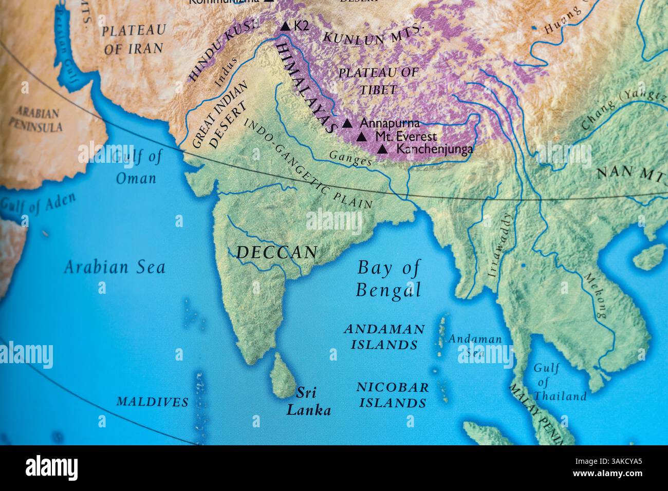 Close up view of Geographical map of entire Indian subcontinent Stock ...