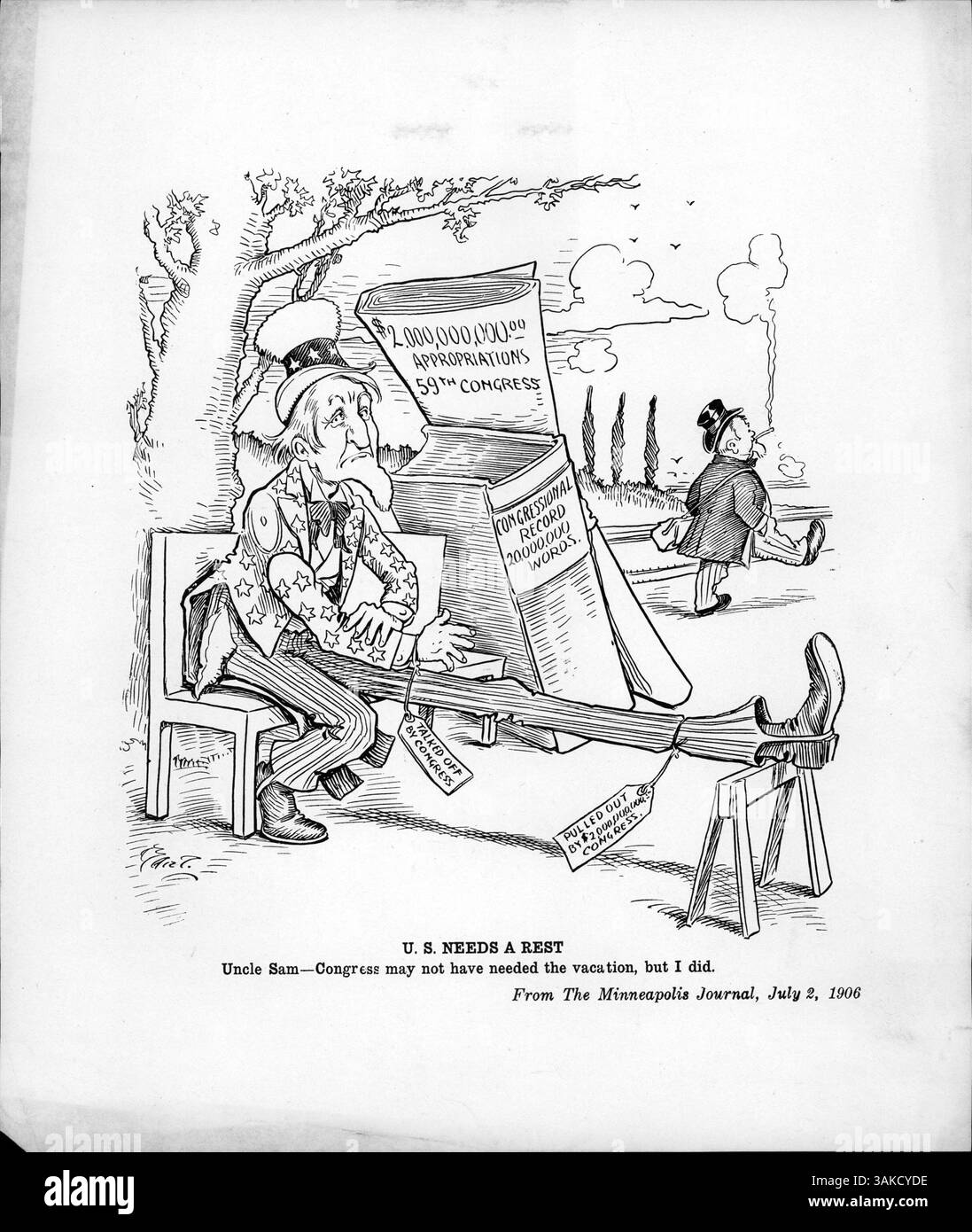 A political cartoon depicting Uncle Sam sitting next to documents such ...