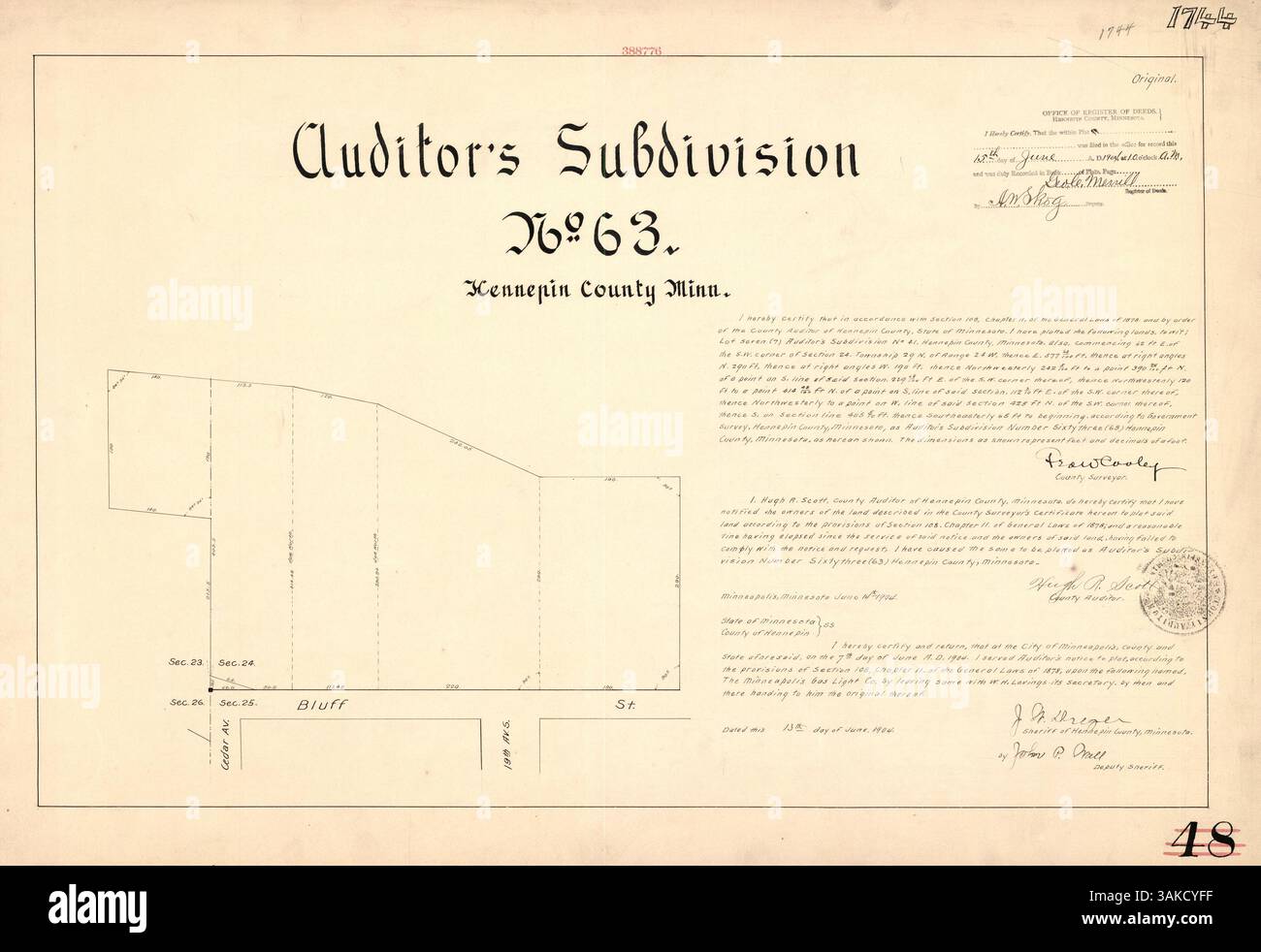 Auditor's Subdivision No. 63 is a recorded subdivision in Hennepin ...