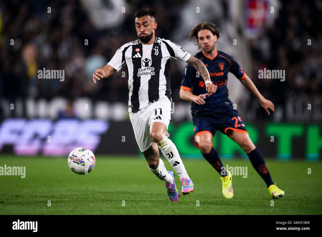 Turin, Italy. 12 April 2025. Nicolas Gonzalez of Juventus FC is ...