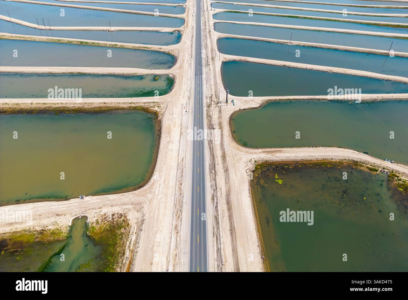 Aerial view of colorful irrigation tanks to harvest fields at ...