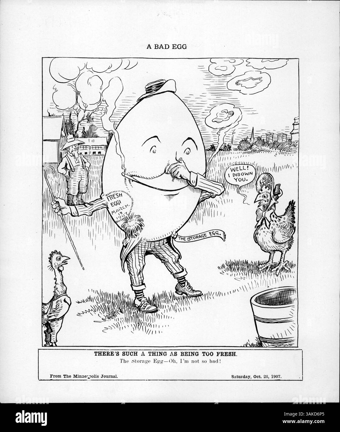The 'Bad Egg' comic from March 13, 1907, humorously depicts a 'fresh egg' being rejected by a ...