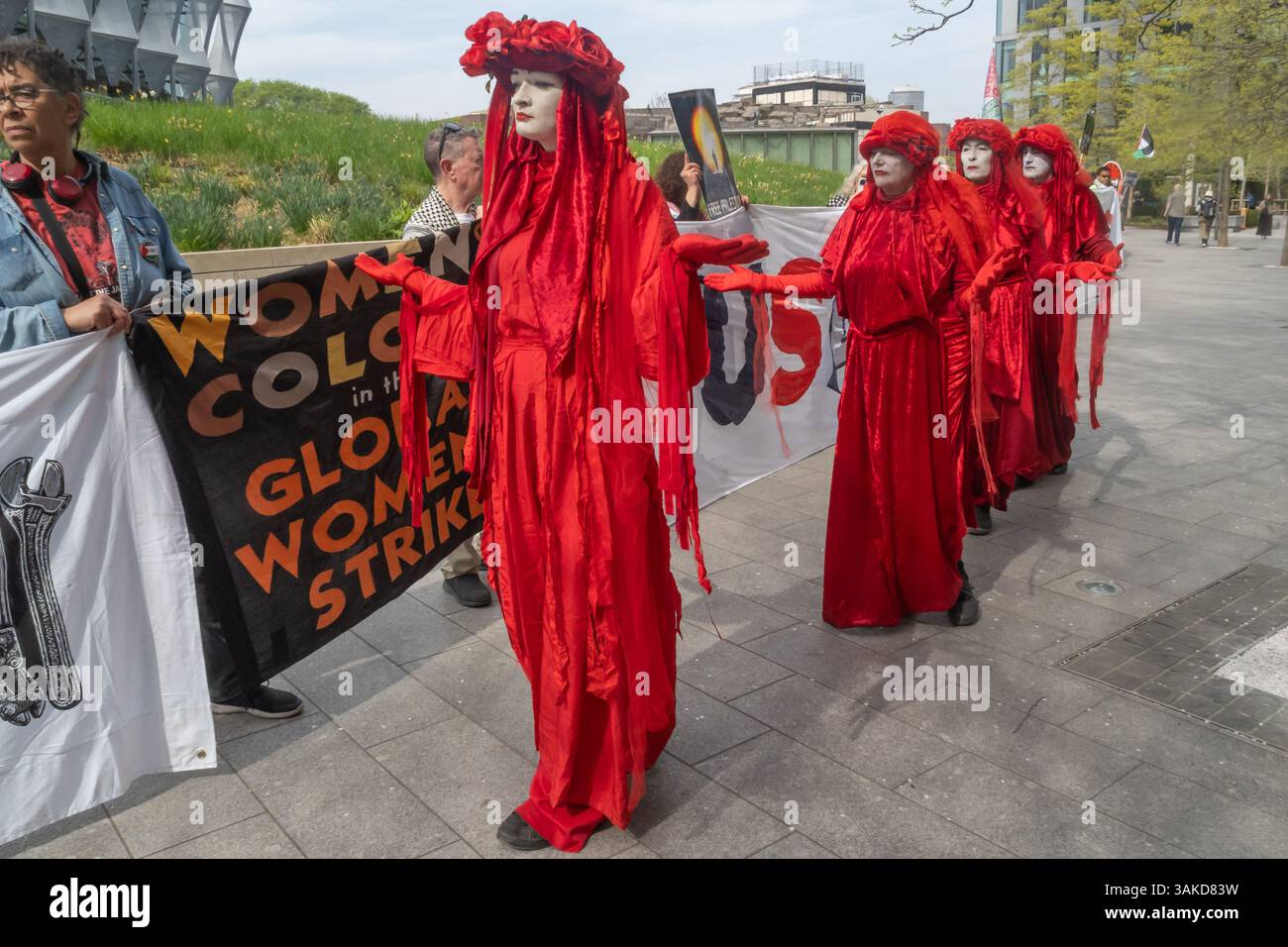 London, UK. 12 April 2025. XR Red Rebels visit the vigil. A two hour ...