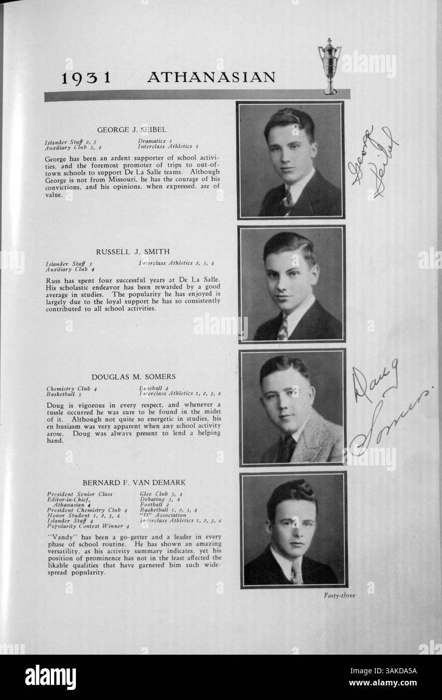 The 1931 De La Salle Yearbook, 'Athanasian,' highlights the students ...