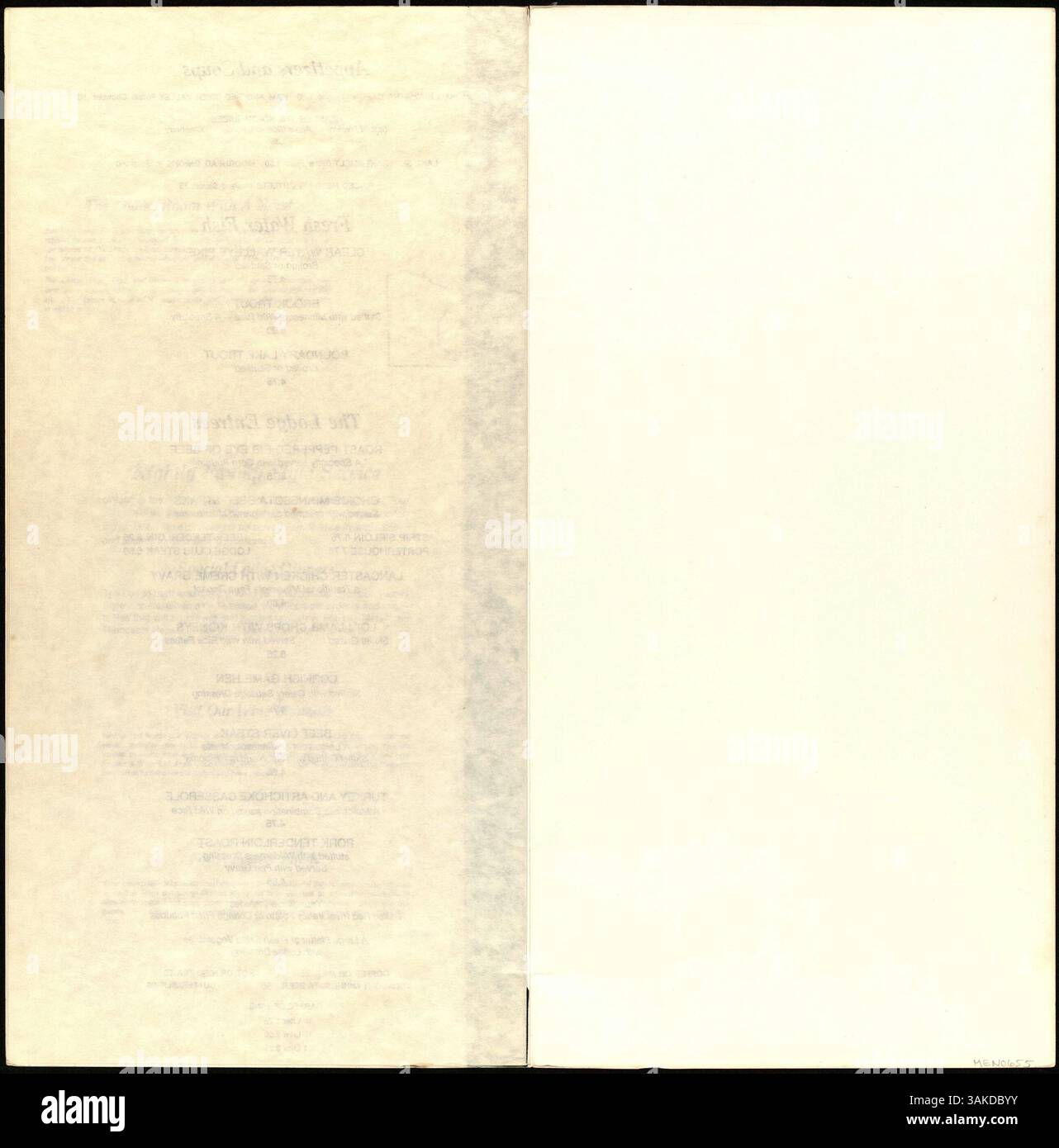 A bi-fold menu with parchment inserts, bound with black ribbon ...