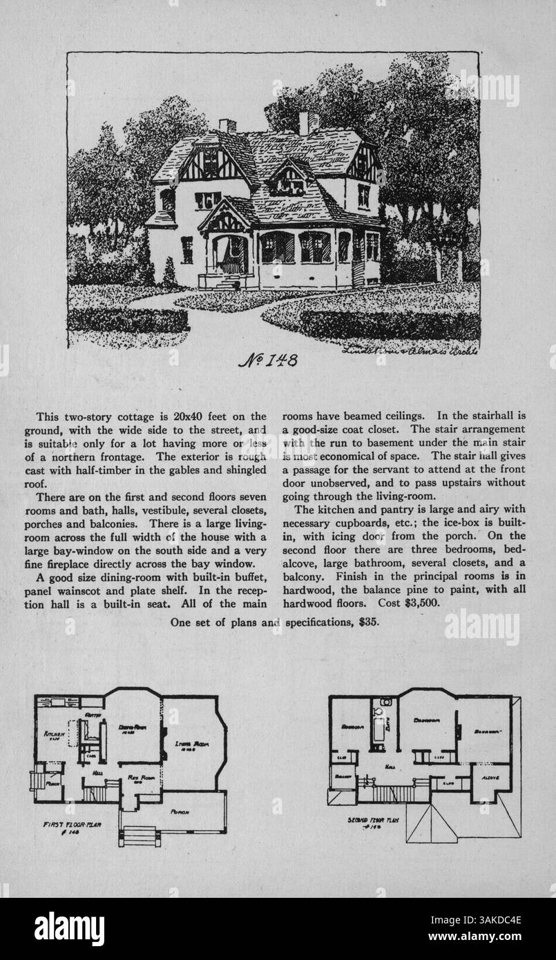 Offers detailed house designs with floor plans Black and White Stock ...
