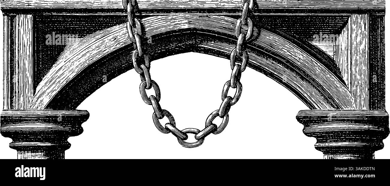 Detailed engraved gothic arch with hanging chain – architectural design ...