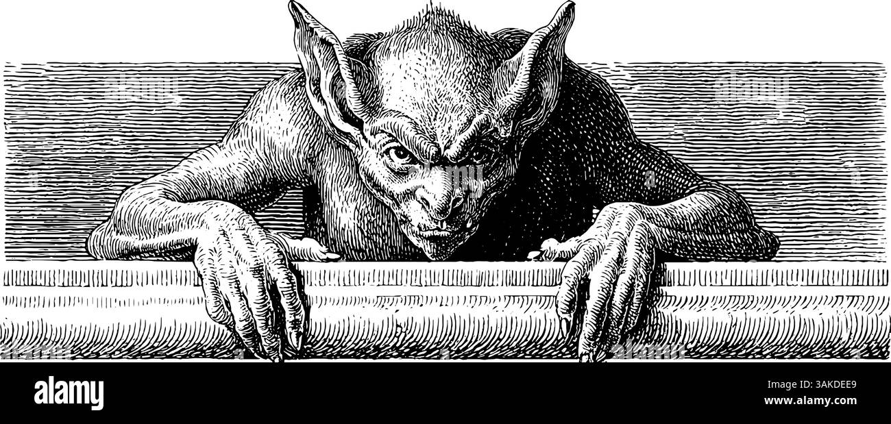 Gothic gargoyle illustration in engraved style for artistic design ...