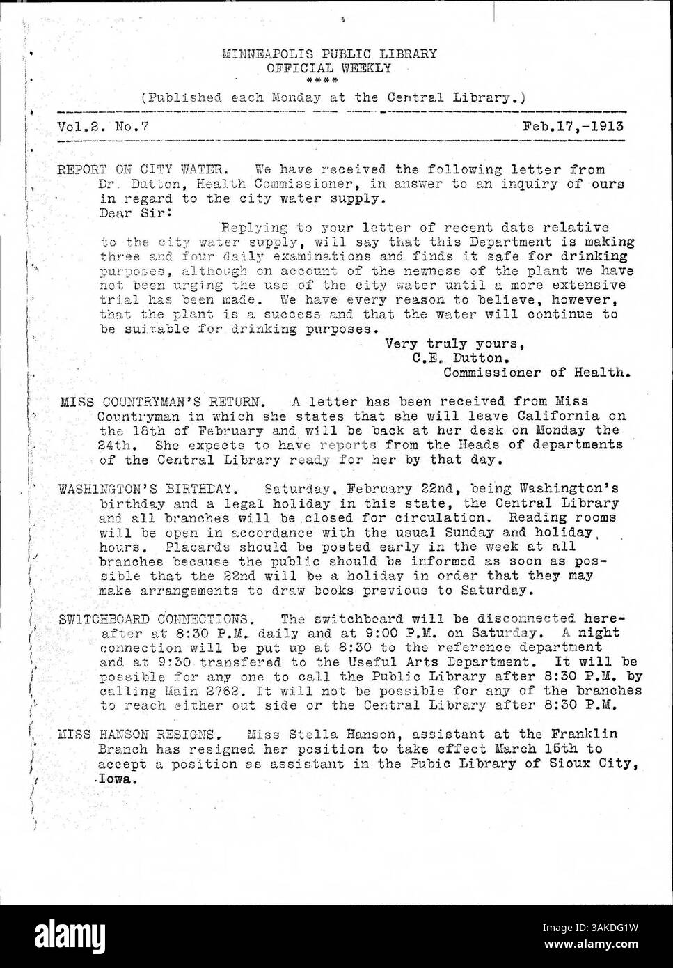 The 1913 weekly bulletin for Minneapolis Public Library staff provides ...