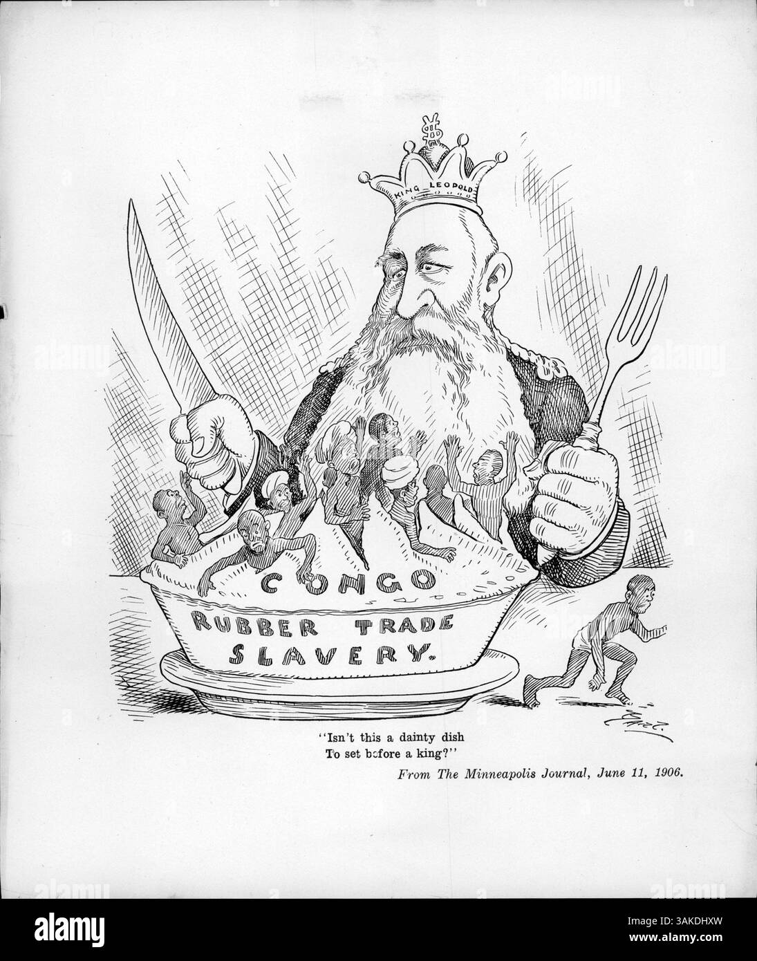A satirical image depicting King Leopold II of Belgium, with a ...