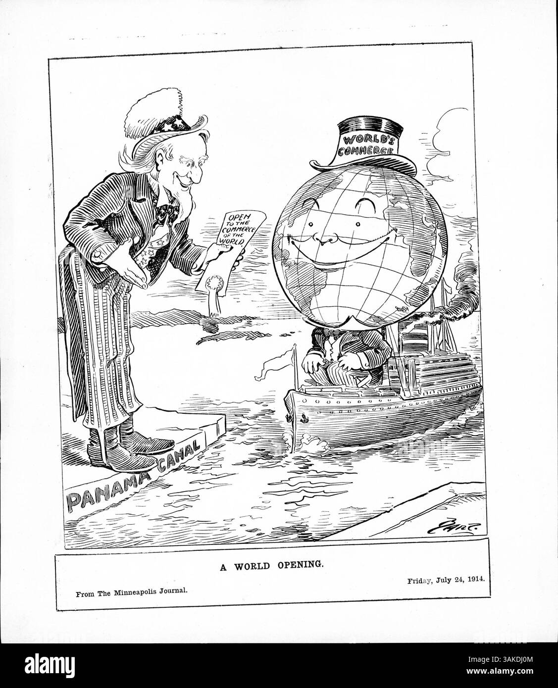 This image symbolizes the completion of the Panama Canal, with Uncle ...