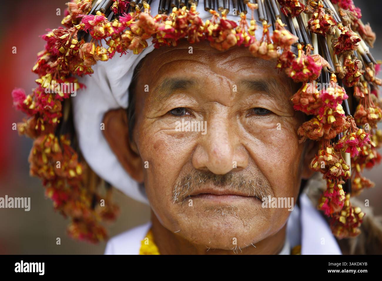 May 10, 2017 - Lalitpur, Nepal - A Nepalese man dressed in traditional ...
