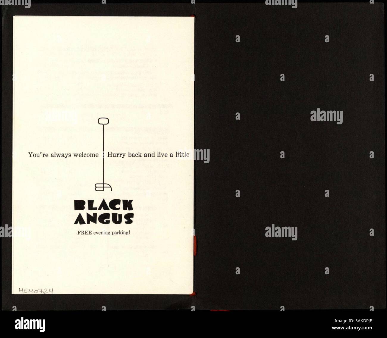 The Black Angus menu includes a bi-fold cover with velvet finish ...