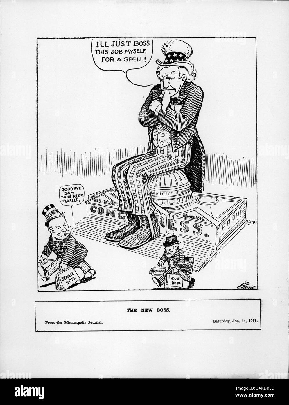 This illustration depicts a giant Uncle Sam sitting atop the U.S ...