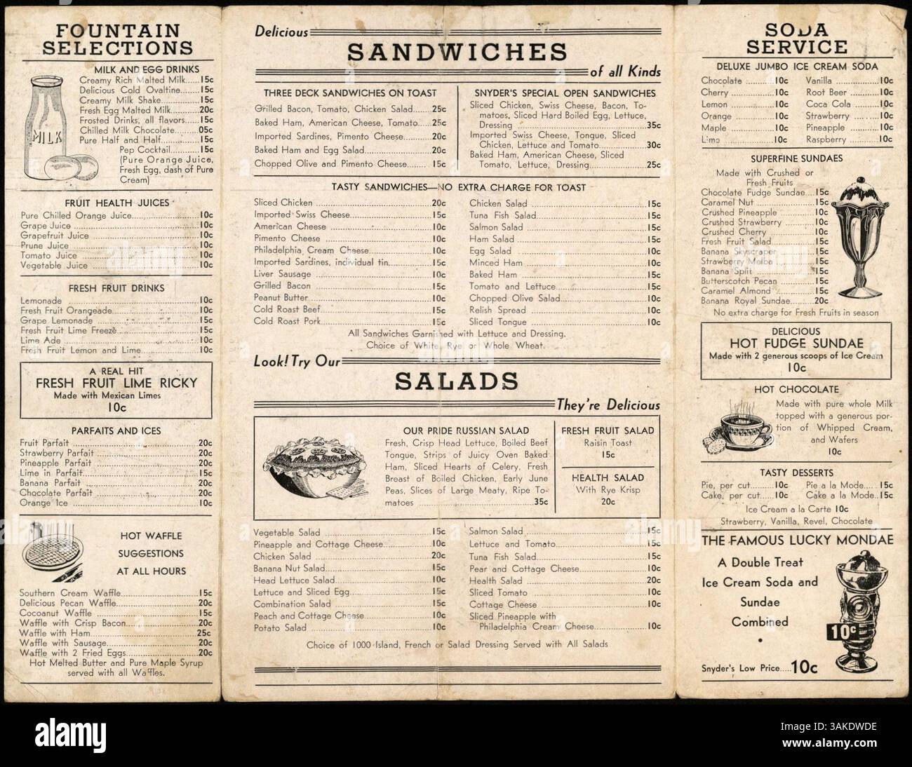 This menu features a tri-fold design with a pearlescent cover and lists ...