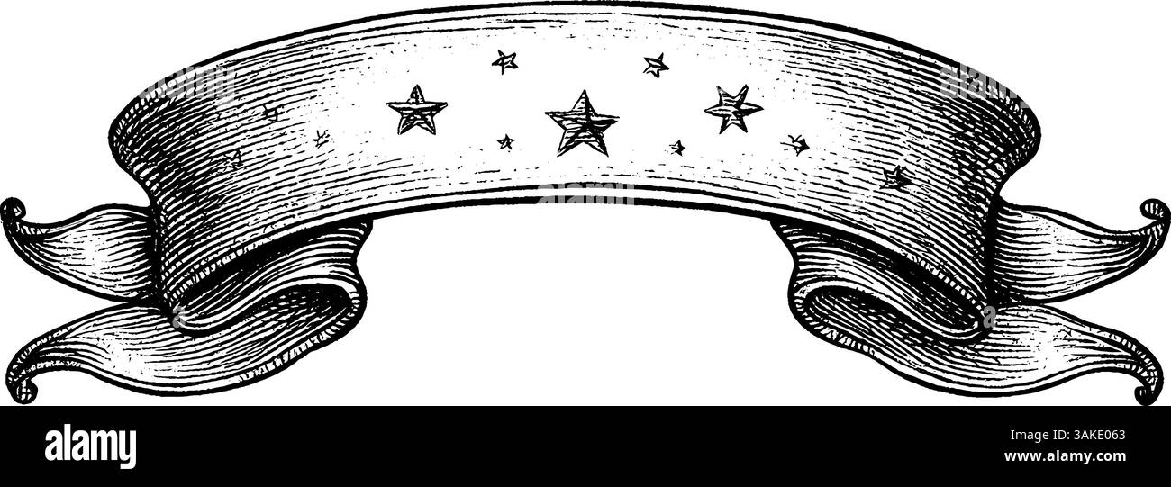 Vintage engraved banner with stars for festive and decorative design ...