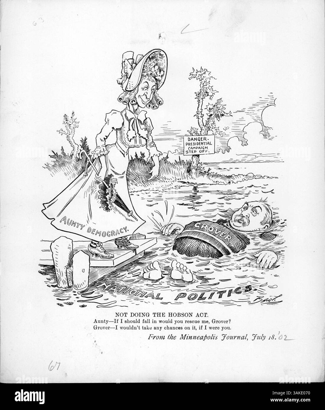 This cartoon depicts Grover Cleveland in a precarious political ...