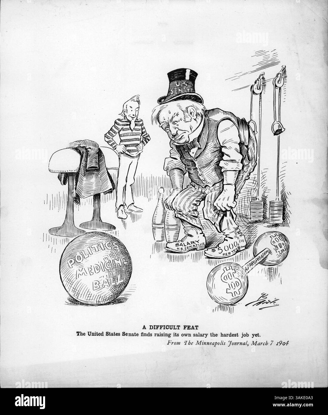 This political cartoon shows the U.S. Senate struggling to raise its ...
