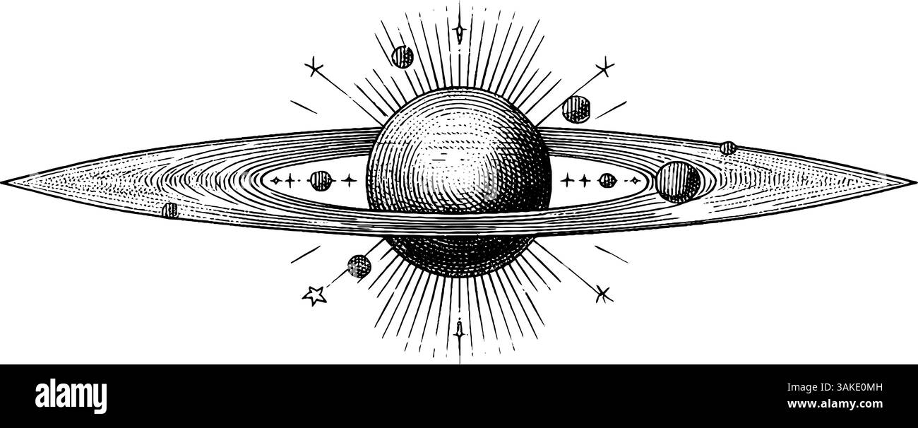 Engraved celestial banner with orb and stars for cosmic design Stock ...